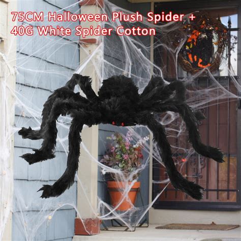 Halloween Giant Spider Decoration With Spider Cotton White Large Fake Spider With Straps Hairy