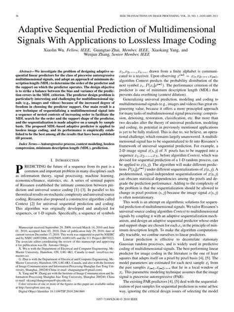 pdf adaptive sequential prediction of multidimensional signals with applications to lossless