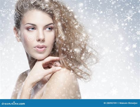 Portrait Of A Young Naked Woman On A Snow Background Royalty Free Stock Images Image 28090709