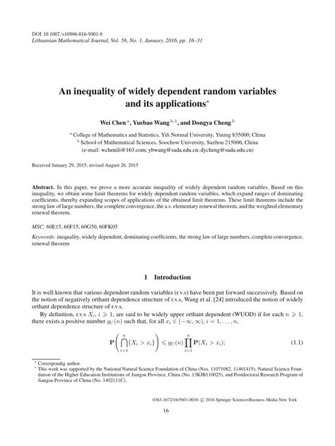 pdf an inequality of widely dependent random variables and its applications