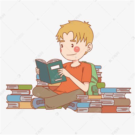 手绘男孩读书插画素材图片免费下载 千库网