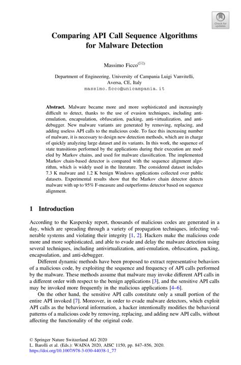 pdf comparing api call sequence algorithms for malware detection