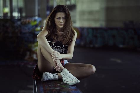 Wallpaper Women Model Looking Away Sitting Jean Shorts Fashion Shoes Spring Person