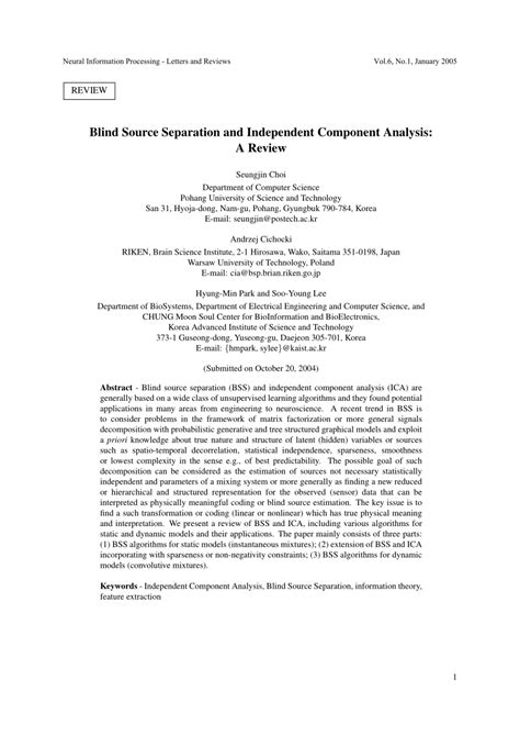 pdf blind source separation and independent component analysis a review