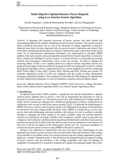 pdf multi objective optimal reactive power dispatch using levy interior search algorithm