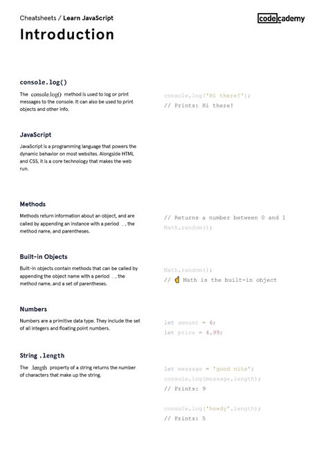 learn java script introduction cheatsheet codecademy the console method is used to log or