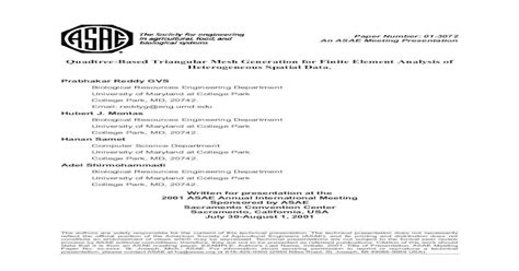 quadtree based triangular mesh generation for finite element analysis of heterogeneous spatial