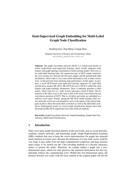 pdf semi supervised graph embedding for multi label graph node classification