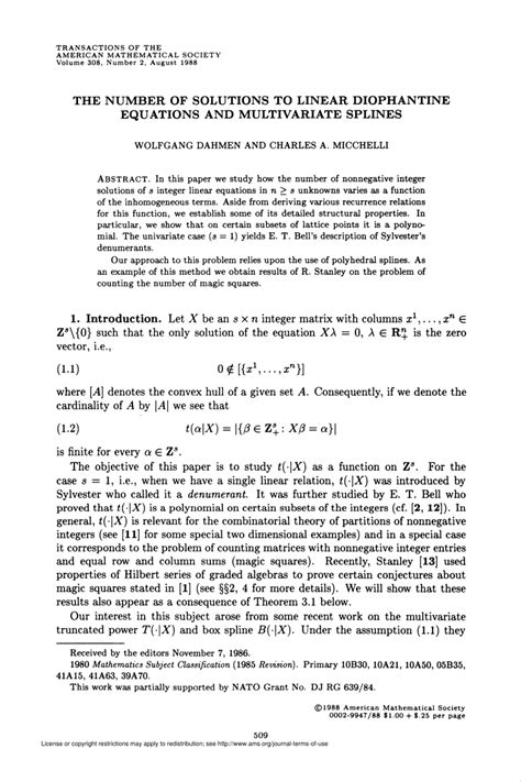 [pdf] the number of solutions to linear diophantine equations and multivariate splines