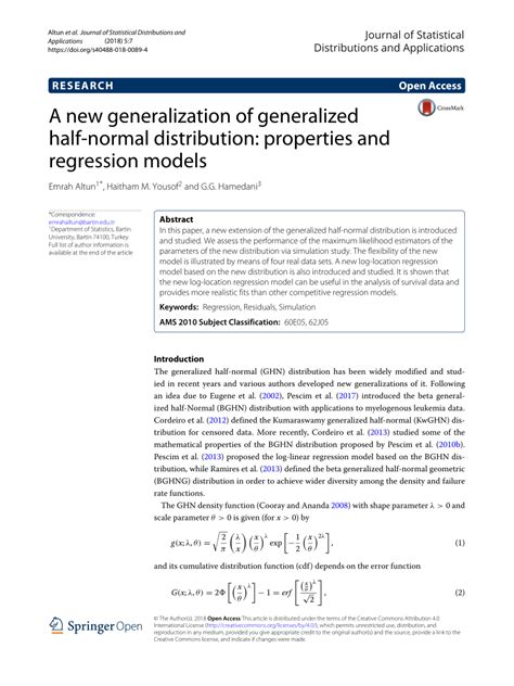 pdf a new generalization of generalized half normal distribution properties and regression models