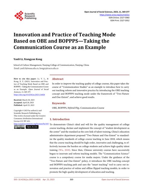 pdf innovation and practice of teaching mode based on obe and boppps—taking the communication