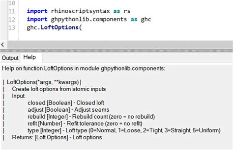 gh python component loft option grasshopper developer mcneel forum