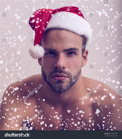Young Naked Man Christmas Hat Blue库存照片758978896 Shutterstock