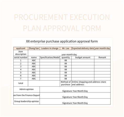 Procurement Execution Plan Approval Form Excel Template And Google