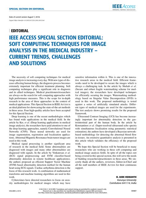 pdf ieee access special section editorial soft computing techniques for image analysis in the