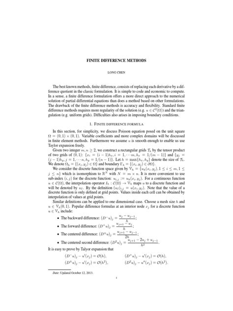 finite difference methods by long chen pdf finite difference partial differential equation