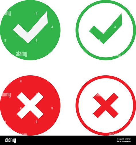 Green Check Mark And Red Cross Mark Validation And Refusal Icons Stock