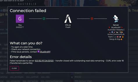 Connection Failed Failed Handshake To Server FiveM Client Support