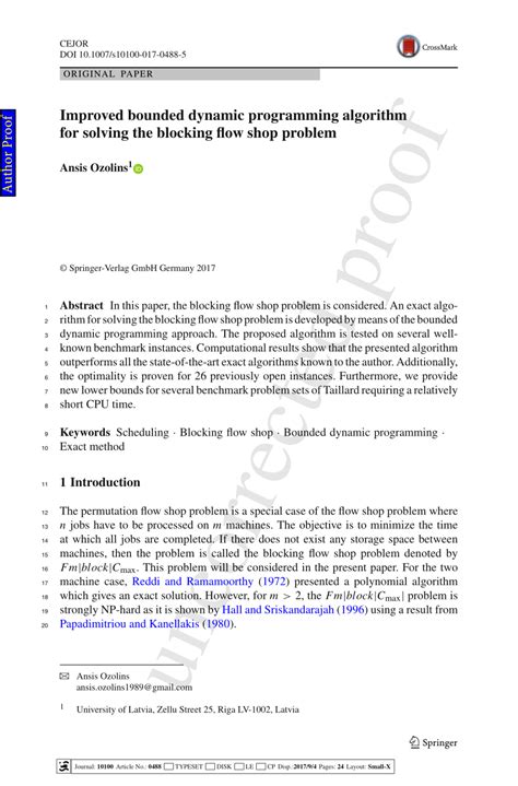 pdf improved bounded dynamic programming algorithm for solving the blocking flow shop problem