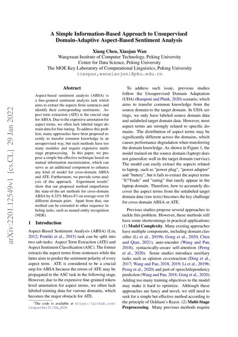 a simple information based approach to unsupervised domain adaptive aspect based sentiment