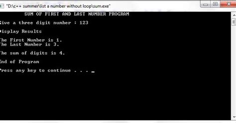 free programming source codes and computer programming tutorials sum of first and last number in c