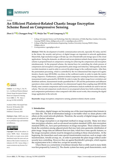 pdf an efficient plaintext related chaotic image encryption scheme based on compressive sensing