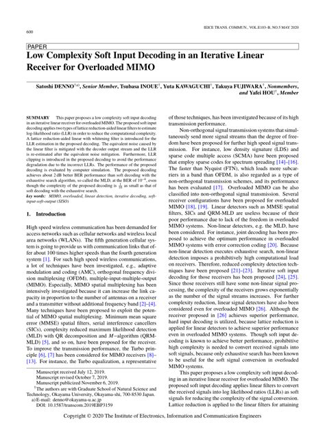 pdf low complexity soft input decoding in an iterative linear receiver for overloaded mimo