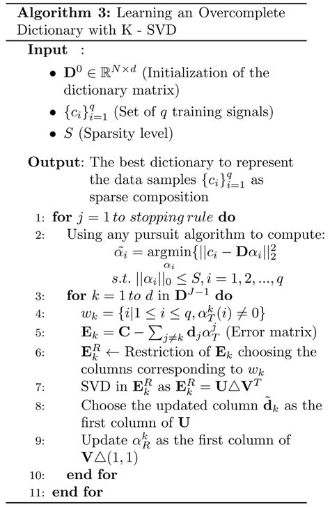 algorithm 3 the dictionary learning algorithm download scientific diagram