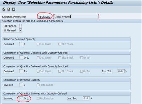 PO List Reporting Selection Parameters