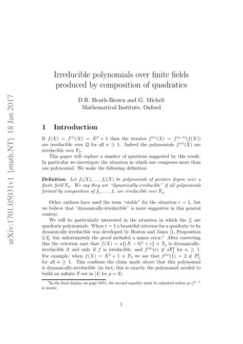 pdf irreducible polynomials over finite fields produced by composition of quadratics