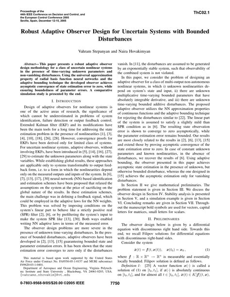pdf robust adaptive observer design for uncertain systems with bounded disturbances