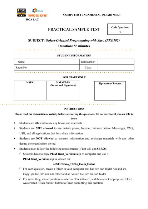 pe pro192 fall16 sample practical sample test subject object oriented programming with java