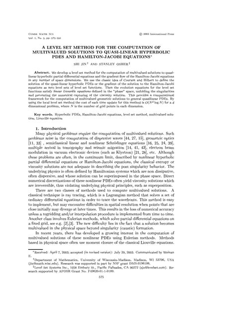 pdf a level set method for the computation of multi valued solutions to quasi linear