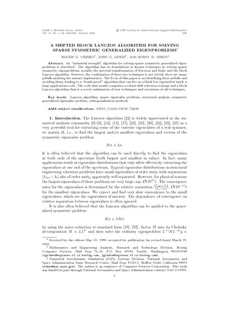 pdf a shifted block lanczos algorithm for solving sparse symmetric generalized eigenproblems