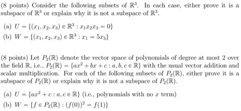 solved 8 points consider the following subsets of r3 in