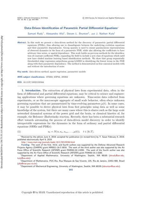 pdf data driven identification of parametric partial differential equations
