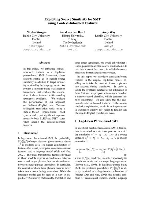 pdf exploiting source similarity for smt using context informed features