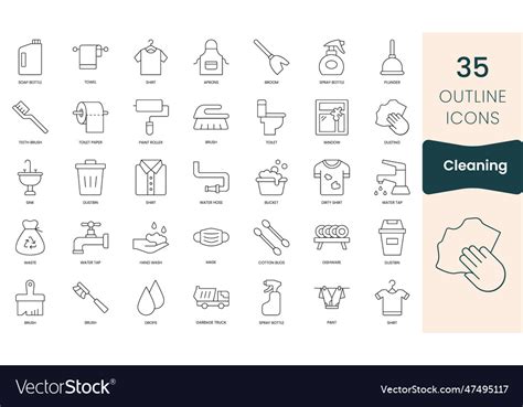 Set Of Cleaning Icons Thin Outline Icons Pack Vector Image