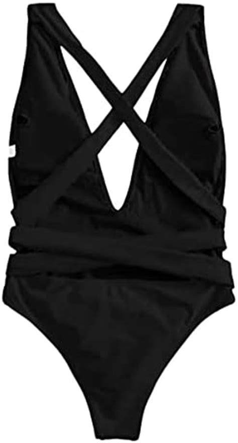 Sexy Tie Criss Cross Plunge One Piece Thong Swimsuit High Cut Brazilian Bathing Suit