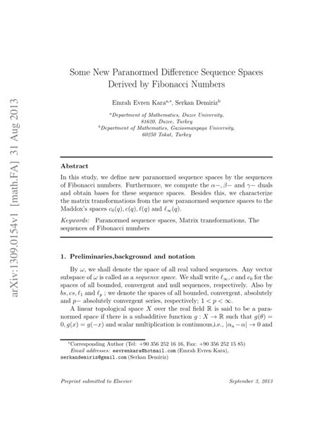 pdf some new paranormed difference sequence spaces derived by fibonacci numbers