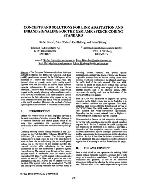 concepts and solutions for link adaption and inband signaling for the gsm amr speech coding