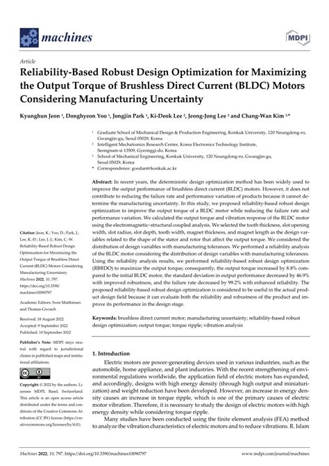 pdf reliability based robust design optimization for maximizing the output torque of brushless