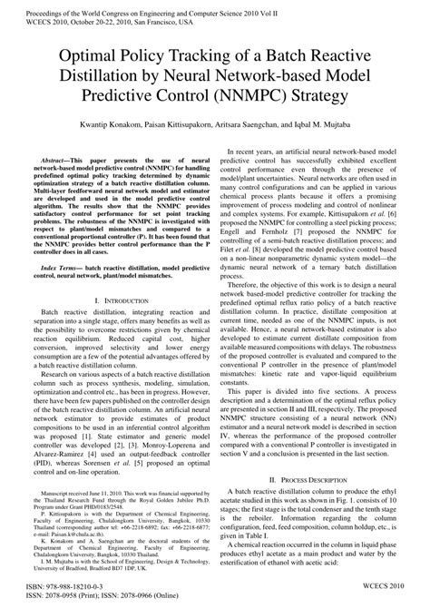 pdf optimal policy tracking of a batch reactive distillation by neural network based model