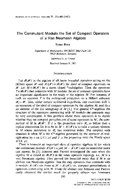 pdf the commutant modulo the set of compact operators of a von neumann algebra sorin popa