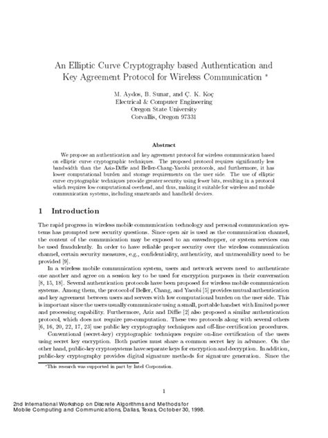 pdf an elliptic curve cryptography based authentication and key agreement protocol for