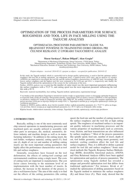 pdf optimization of the process parameters for surface roughness and