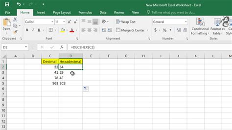 how to convert decimal values to hexadecimal in excel youtube