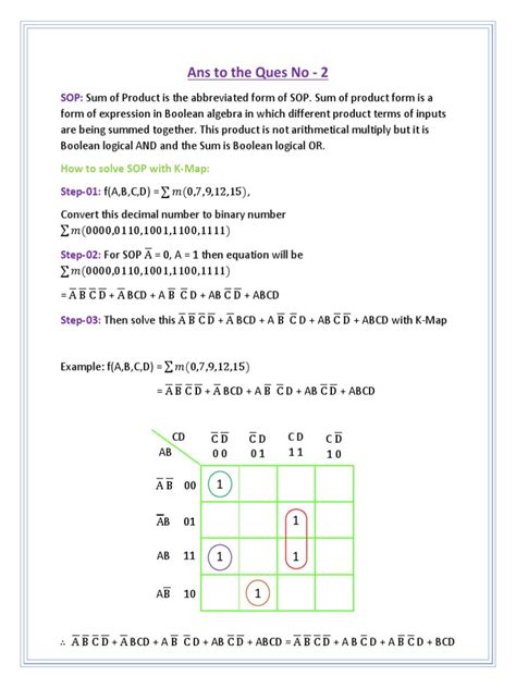 ans to the ques no 2 how to solve sop with k map pdf binary coded decimal numbers