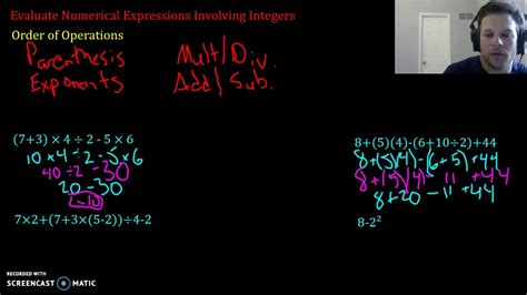 evaluate numerical expressions involving integers youtube