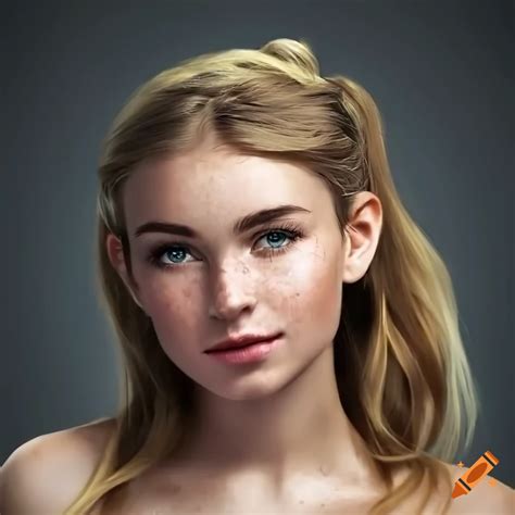 Close Up Portrait Of A Beautiful Woman With A Shy Smile And Freckles On